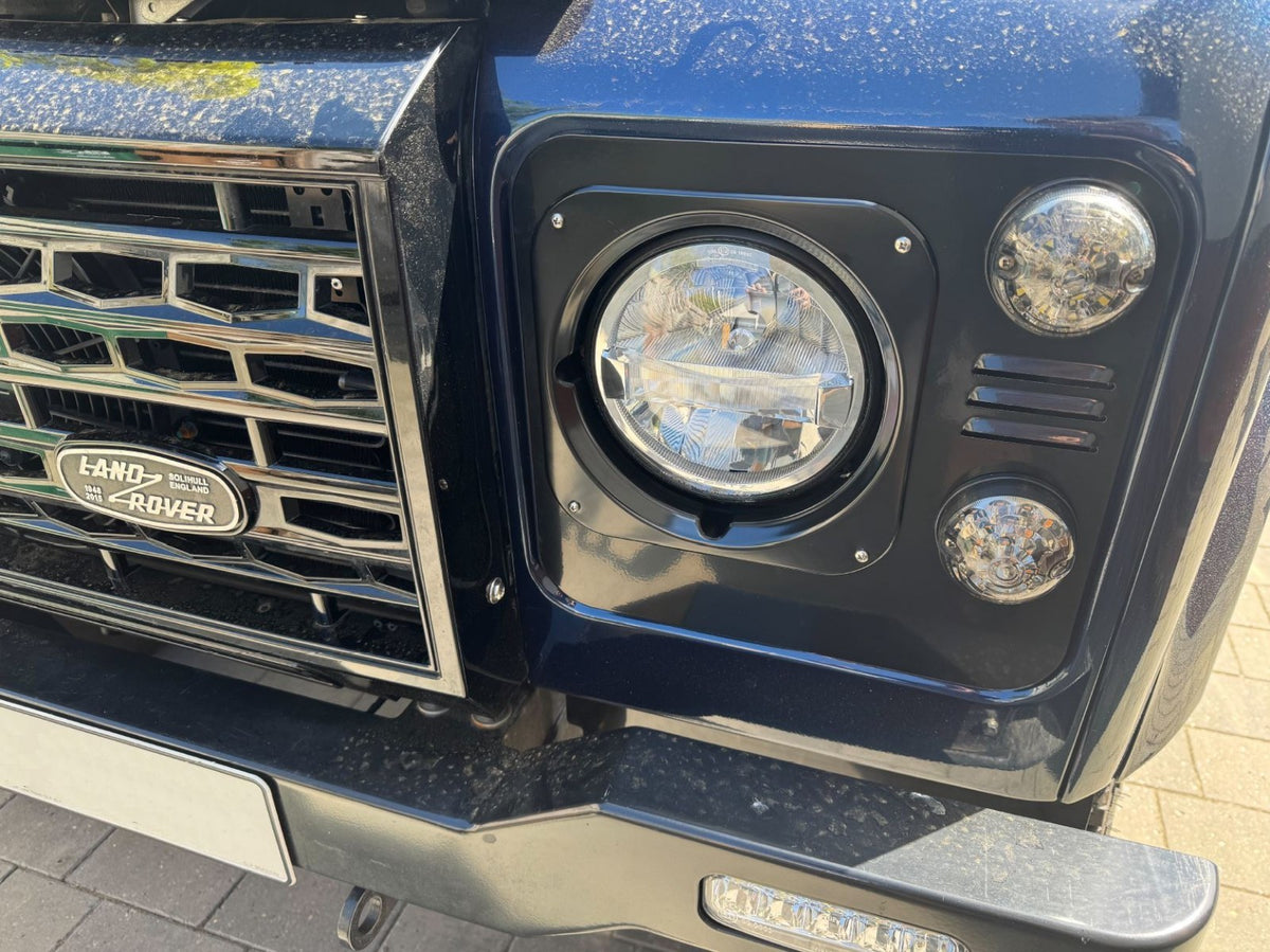 Metal Louvered Matt Black Headlight Surrounds Fits Land Rover Defender ...