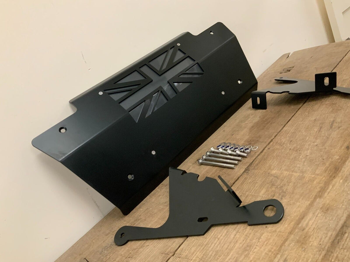 Matt Black Steering Sump Guard UNION JACK fits Land Rover Defender 90 ...